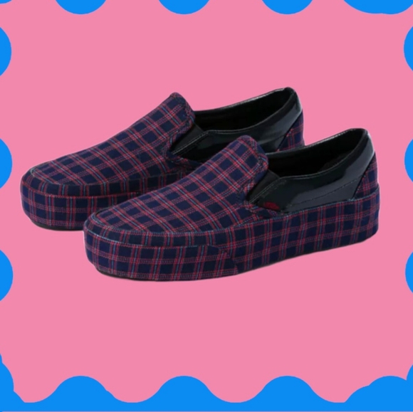 Vans | Shoes | Vans Slip On Platform Sneakers Blue Plaid | Poshmark